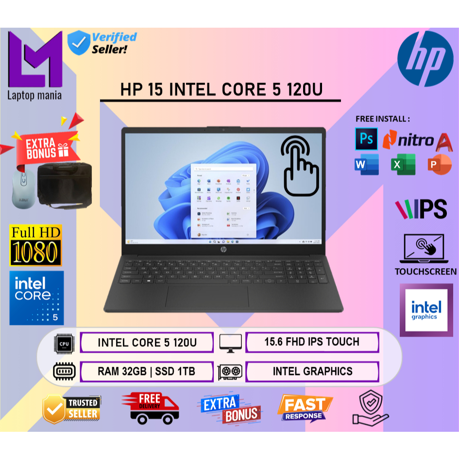 Jual Laptop HP 15 Core 5 120U Touchscreen Ram 32GB 1TB SSD 15 inch IPS ...