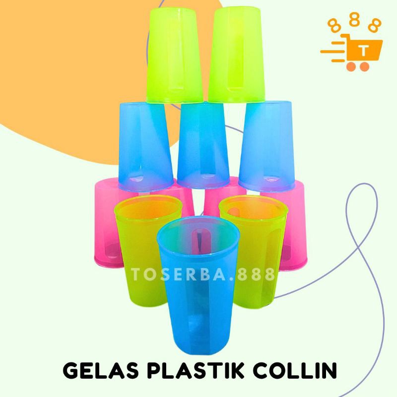 Jual Isi 12 Gelas Plastik Collin 350ml Lusinan Cangkir Warna Minum ...