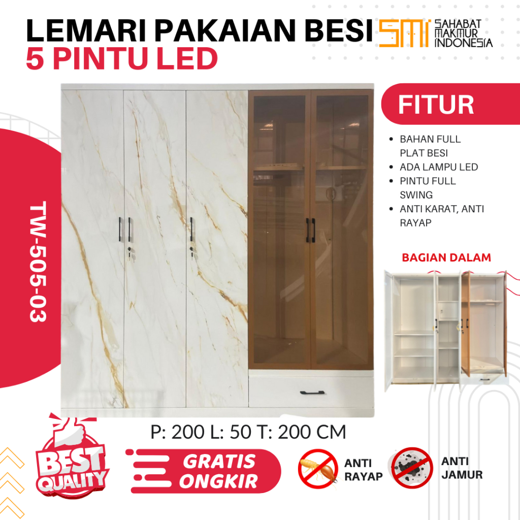 Jual Lemari Besi LED - Lemari pakaian sliding lampu led , lemari baju ...