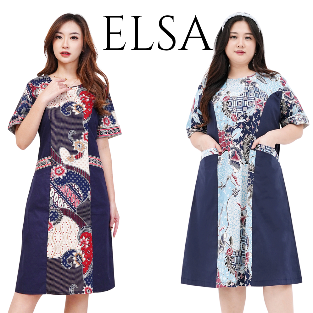 Jual [ELSA] LD95/110/120/130 Dress Batik Modern Wanita Lengan Pendek ...
