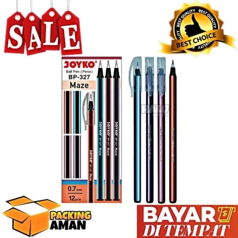 Jual (1 Pak Isi 12 Pcs) Pulpen Murah / Bolpen Lilin / Pen Joyko Maze 0 ...