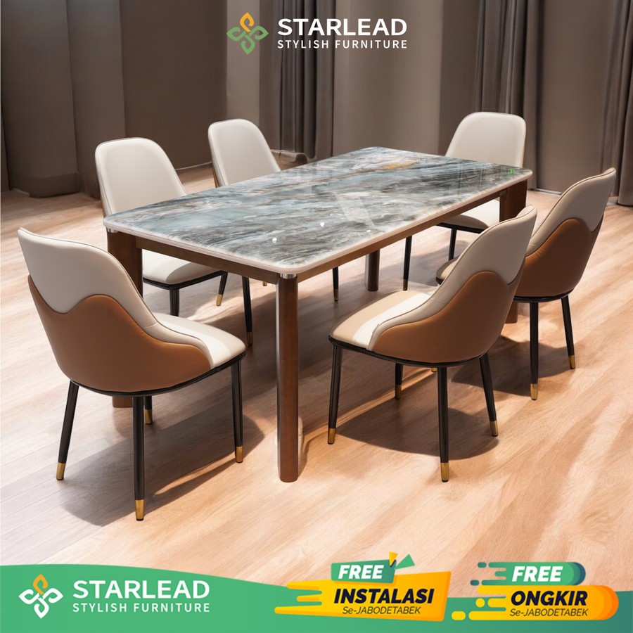 Jual STARLEAD Set Meja Makan Batu Kristal Minimalis Pacific Blue ...