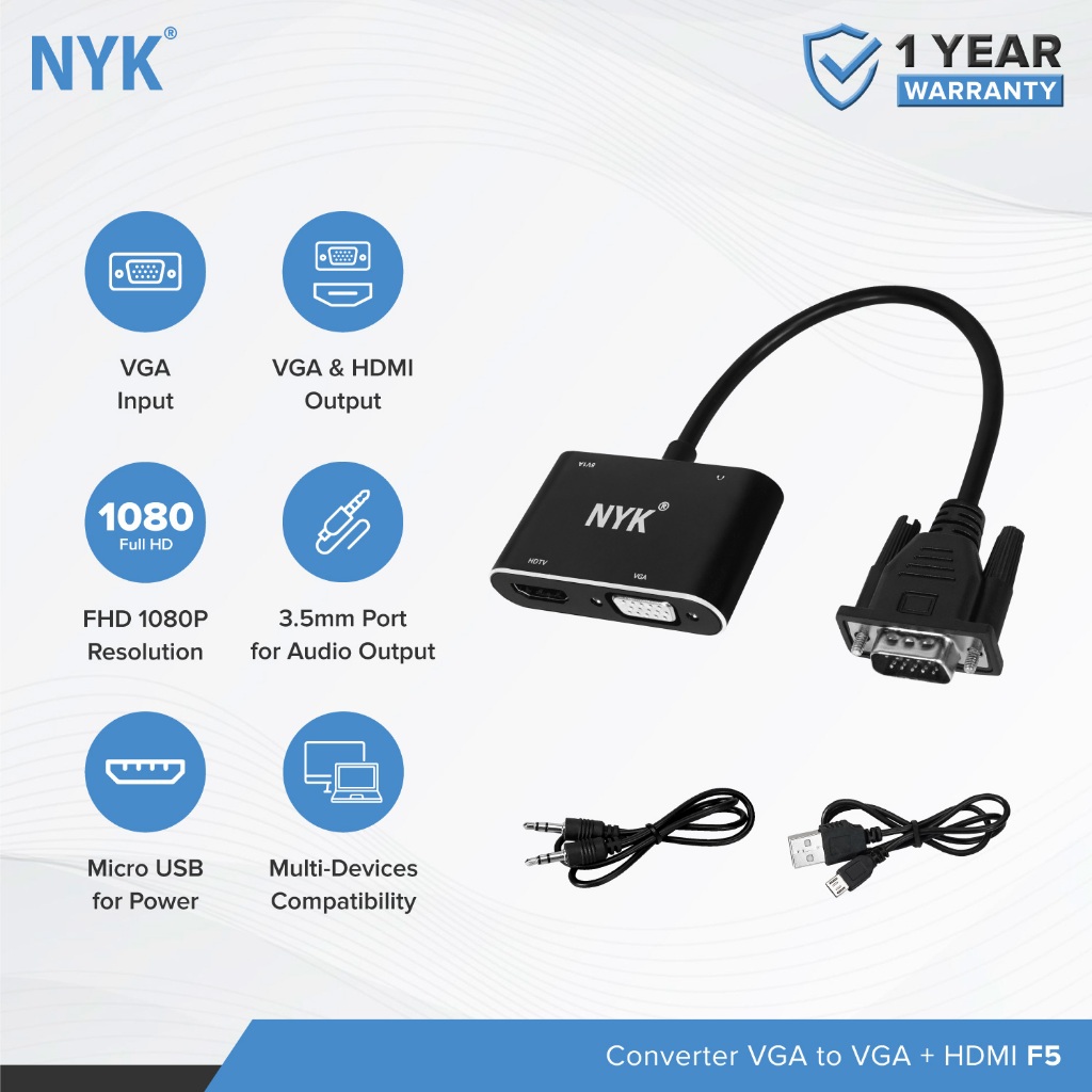Jual NYK Converter VGA ke HDMI F5 AUDIO TO VGA 4K 60hz 30hz HUB Multi ...