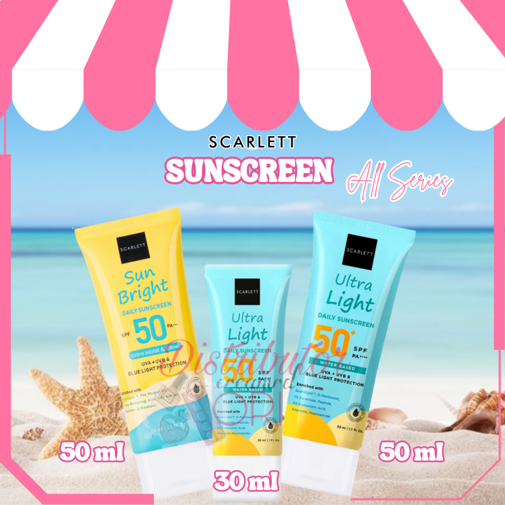 Jual Scarlett Whitening Sunscreen Sun Bright Daily SPF 50 PA+++ ORIGINAL / Ultra Light Sunscreen ...