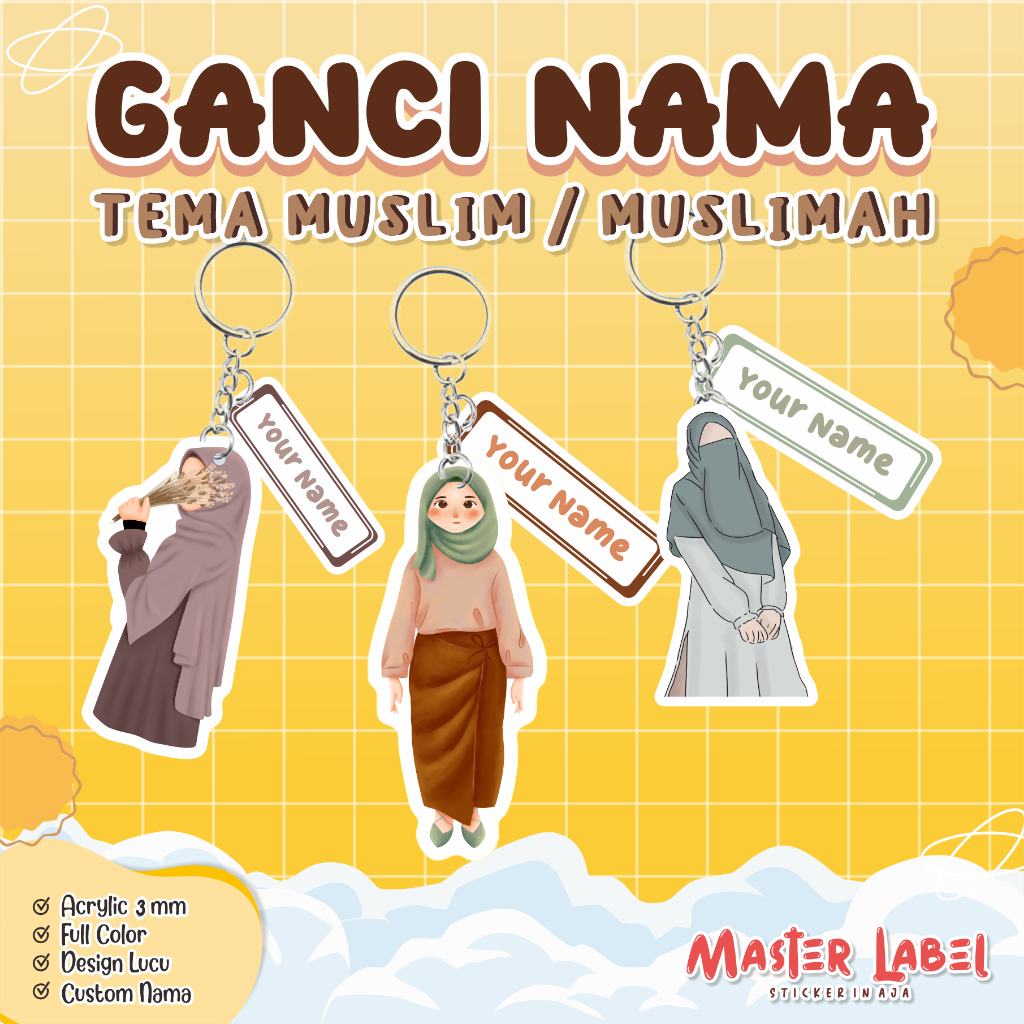 Jual Gantungan Kunci Karakter Tema Muslim Ganci Model Muslimah Free Custom Nama GNM | Shopee ...