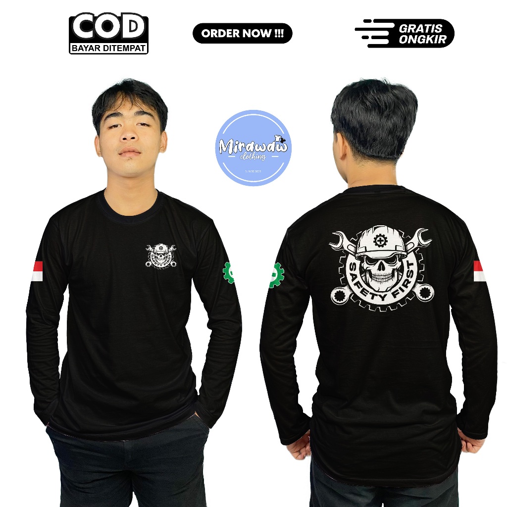 Jual Kaos SAFETY FIRST Skull Design Lengan Panjang Baju Distro | Shopee ...