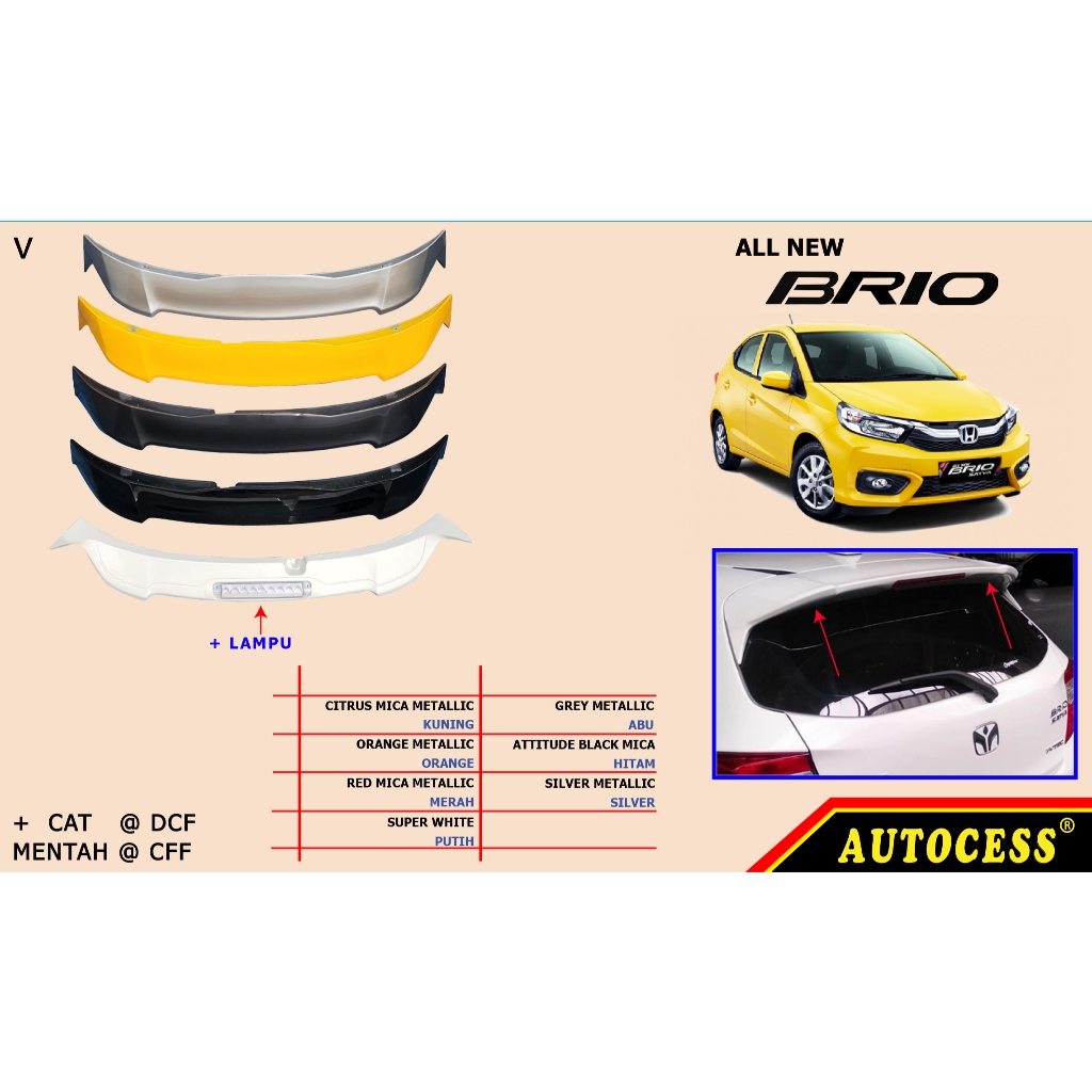 Jual SPOILER ALL NEW BRIO 2019 - 2024 ORIGINAL + LAMPU | Shopee Indonesia