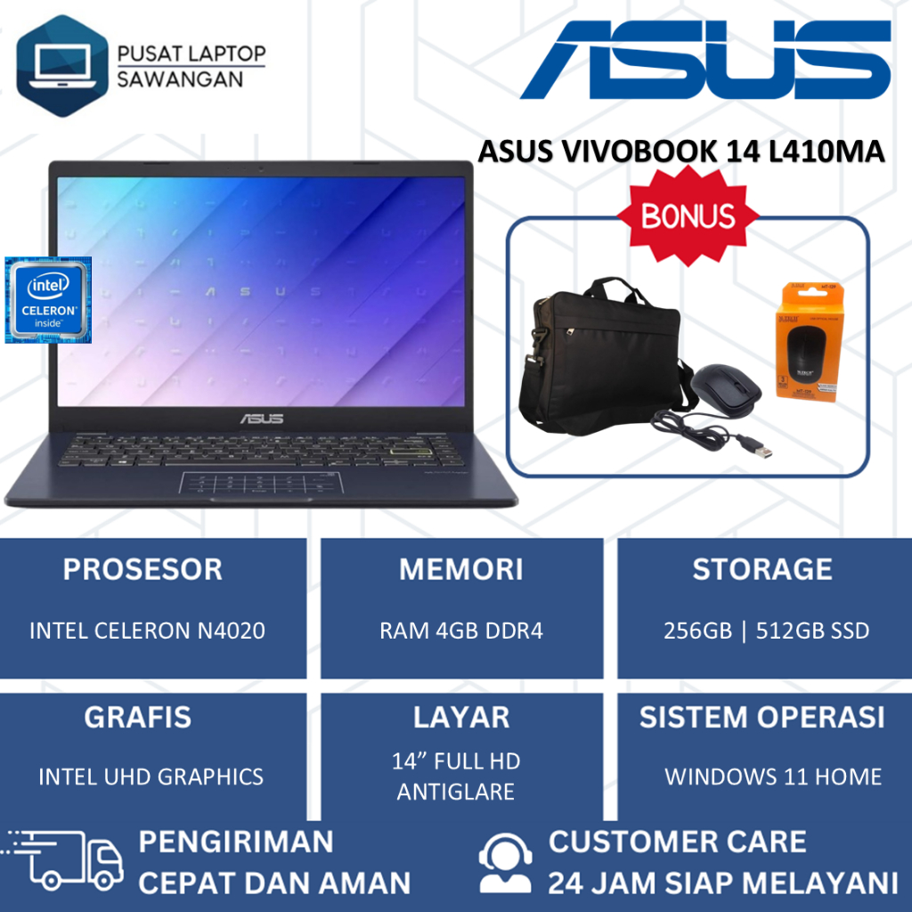 Jual Laptop ASUS Vivobook L410MA Intel N4020 RAM 4GB 512GB SSD 14 FHD ...
