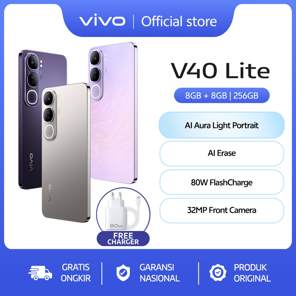Jual vivo V40 Lite 4G (8/256) - AI Aura Light Potrait, AI Erase, 80W FlashCharge, 32MP Front ...