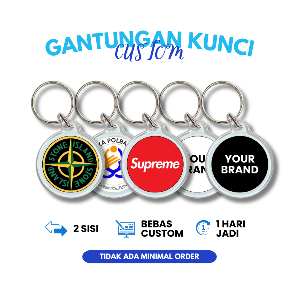 Jual Gantungan Kunci Custom Logo Akrilik 2 Sisi Ganci Nama Brand Souvenir Merchandise (Bulat ...