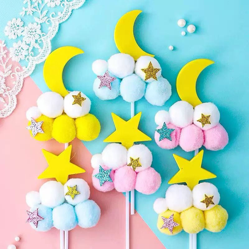 Jual |J.A| Hiasan Kue Ulang Tahun Bola Awan Bintang Dan Awan Bulan ...