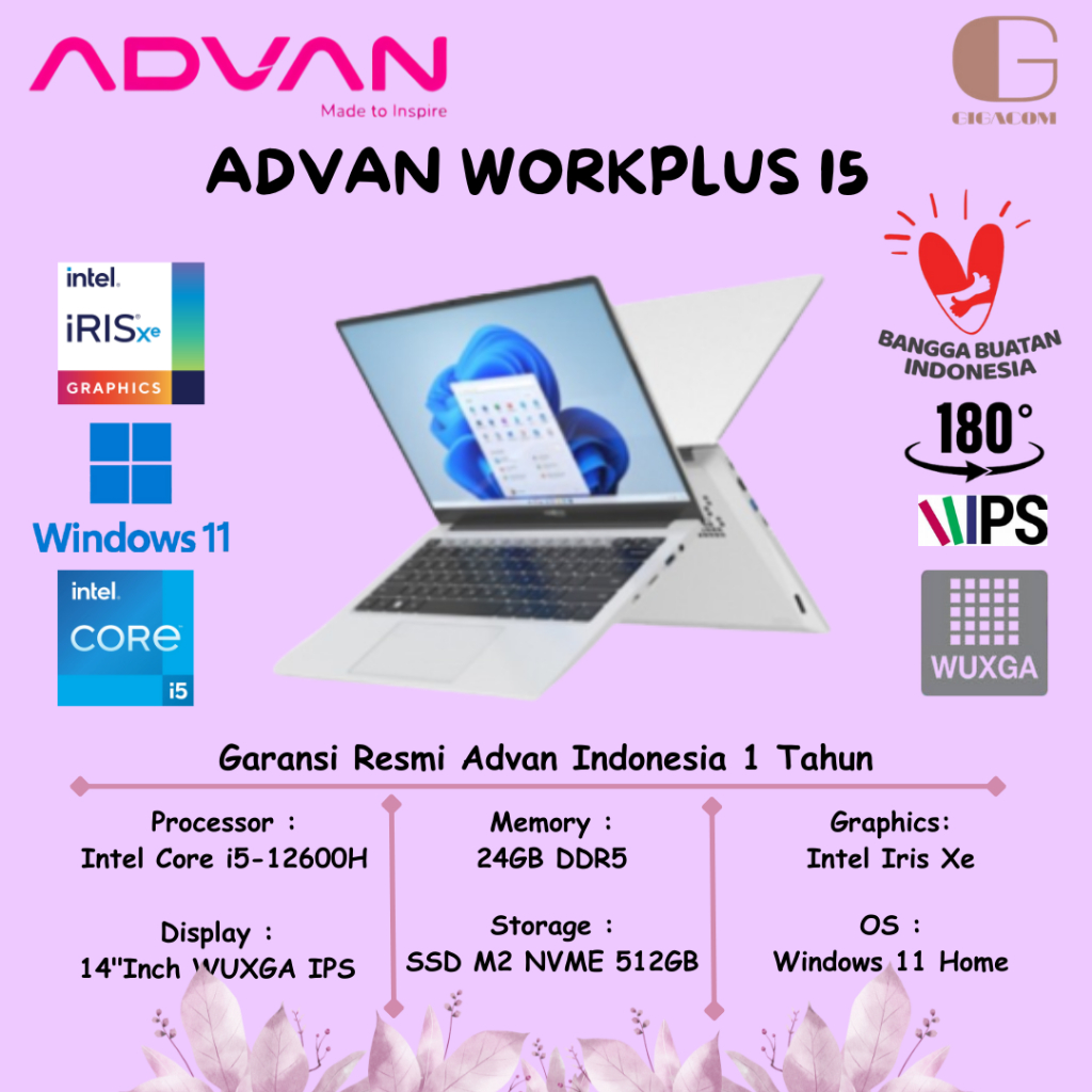 Jual Advan Workplus i5-12600H 24GB SSD 512GB WIN 11 Home 14" WUXGA IPS ...