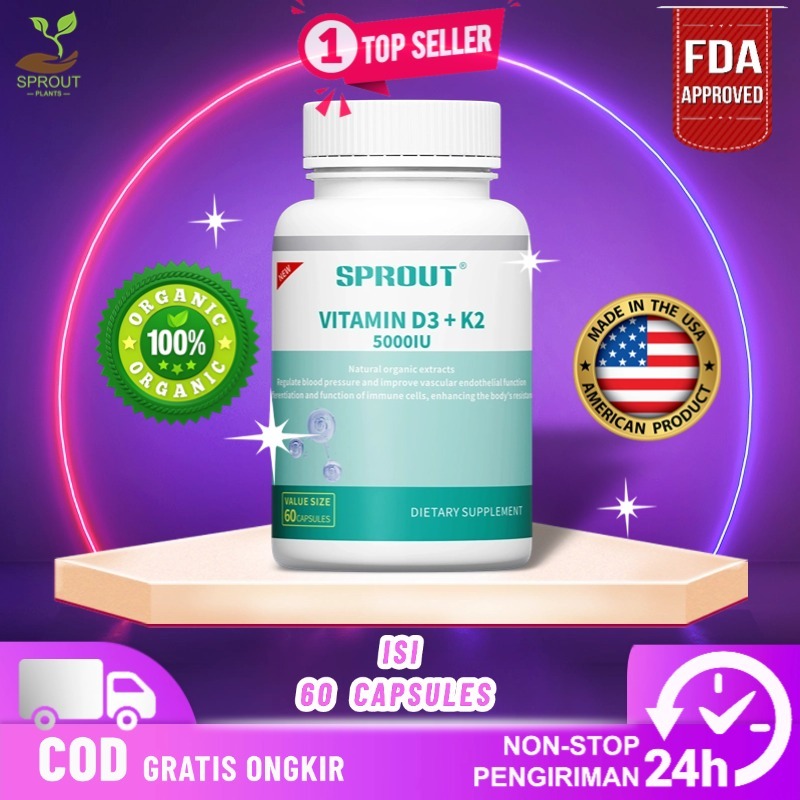 Jual Suplemen SPROUT VITAMIN D3 + K2 5000IU, Bantu Kesehatan Jantung ...