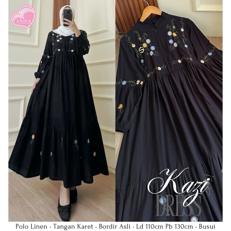 Jual Zaifa Official Kazi Linen Import Bordir Premium Dress Muslim Maxi ...