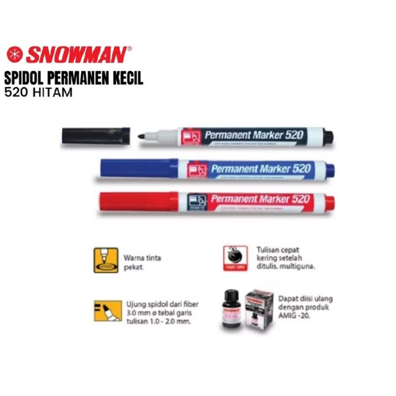 Jual Spidol Snowman Permanent kecil 520 ( 1pak/12pcs ) | Shopee Indonesia