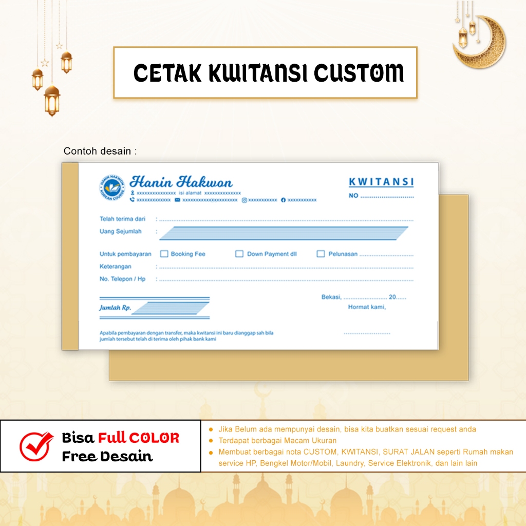 Jual kwitansi custom FULL COLOR ukuran 1/3 50 lembar I kwitansi ...