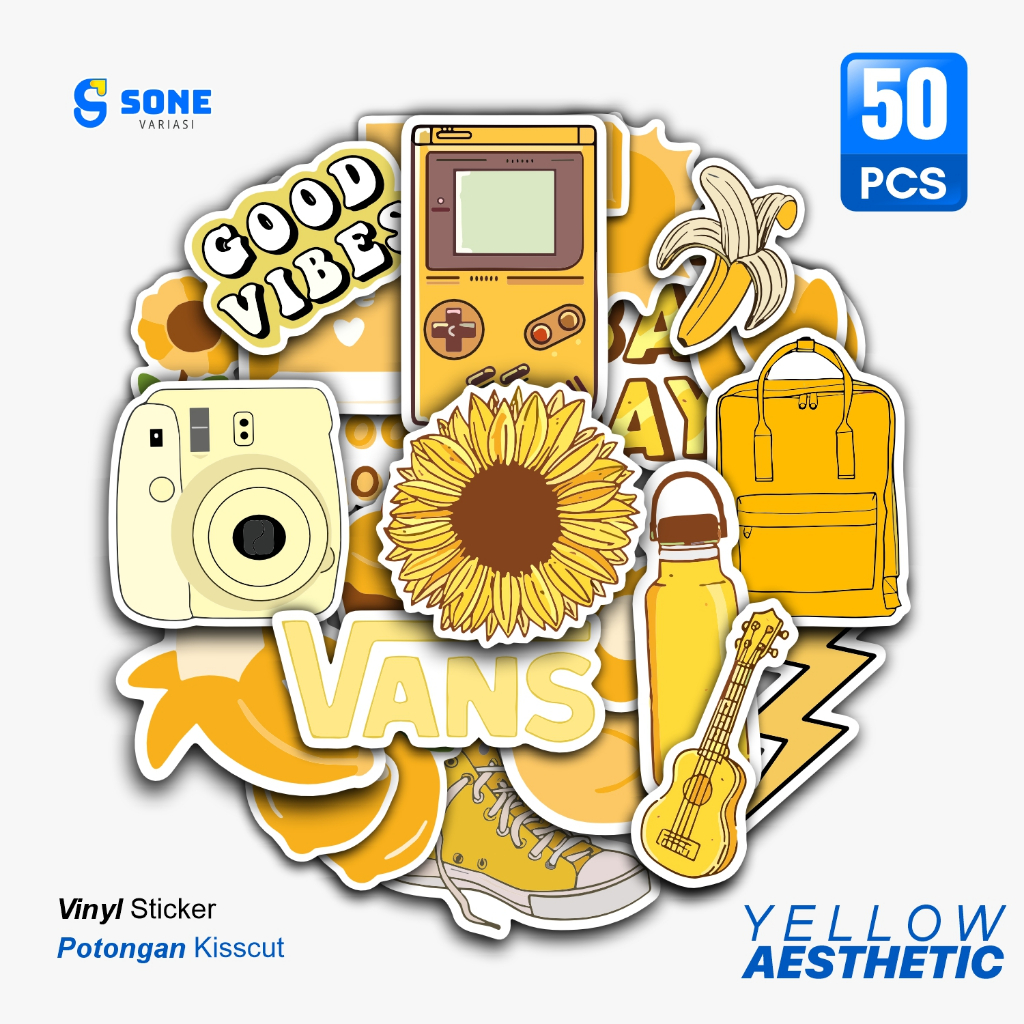 Jual Stiker Yellow Aesthetic Vinyl Waterproof Anti Air - Sticker ...