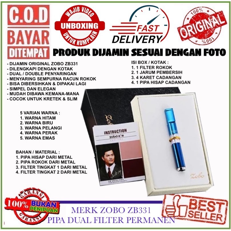 Jual C.O.D Pipe Holder ZOBO ZB331 Pipa Saringan Asap Permanen Dual Filtrasi Khusus 8mm & 6mm ...