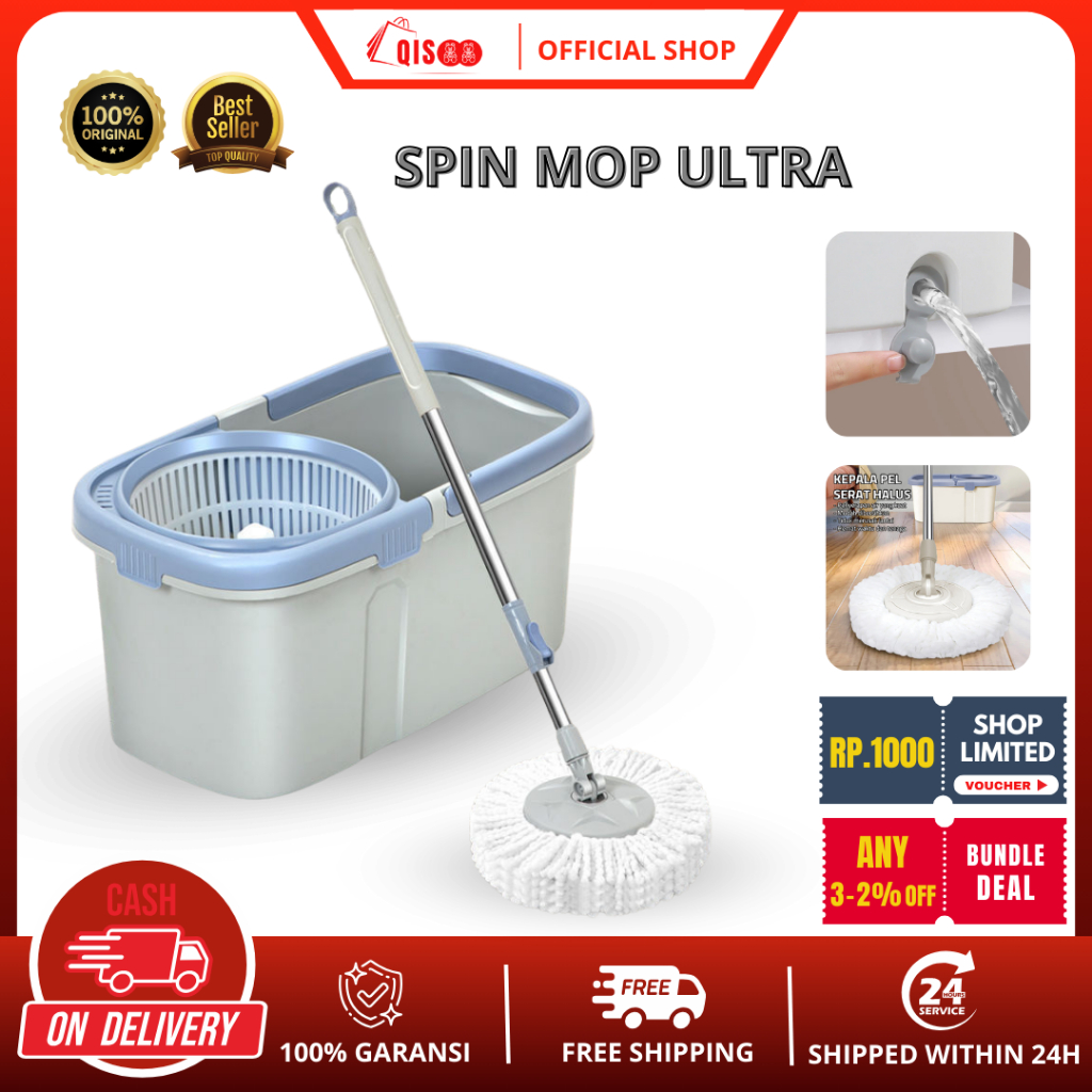 Jual QISOO Alat Pel Lantai Putar Otomatis Twist Mop Stainless Ukuran ...