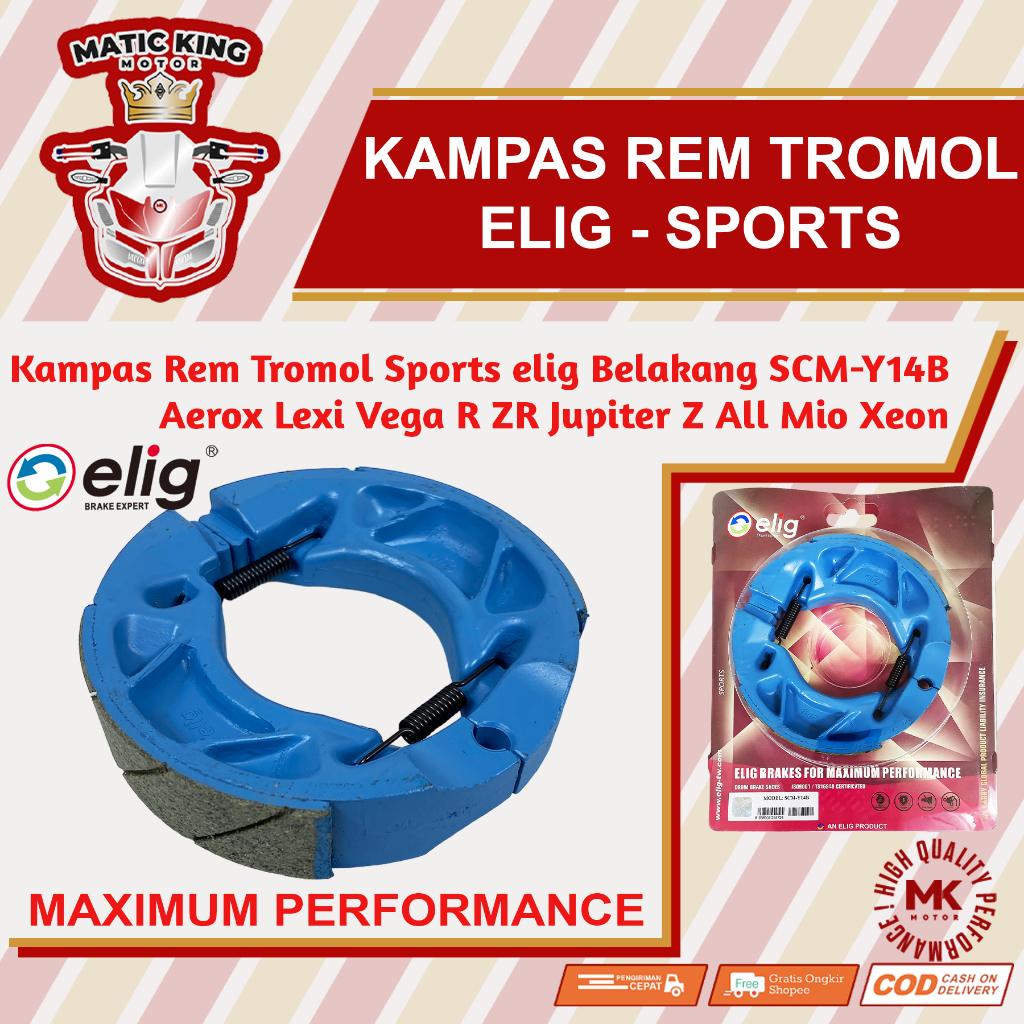 Jual ELIG Kampas Rem Tromol Belakang Yamaha Mio Sporty Smile J M3 Fino ...