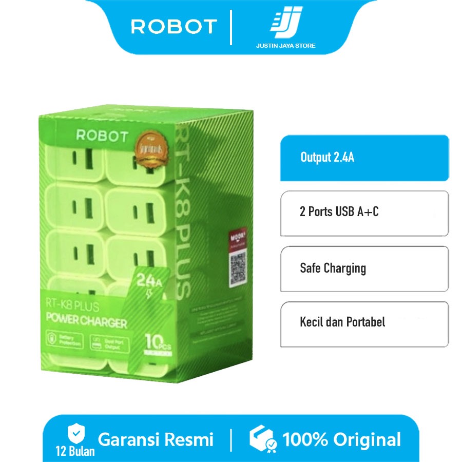 Jual Robot RT-K8 PLUS Charger Adaptor 2.4A Dual Output USB-A + USB-C [1 ...