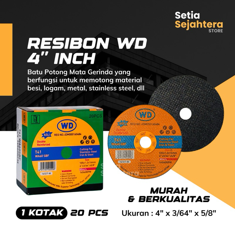 Jual WD Batu Potong Mata Gerinda Resibon 4" inch T41 WA60 SBF - 1 kotak ...