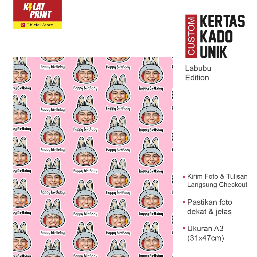 Jual Custom Kertas Kado Muka Kado Ulang Tahun Unik Ala Labubu Edition ...