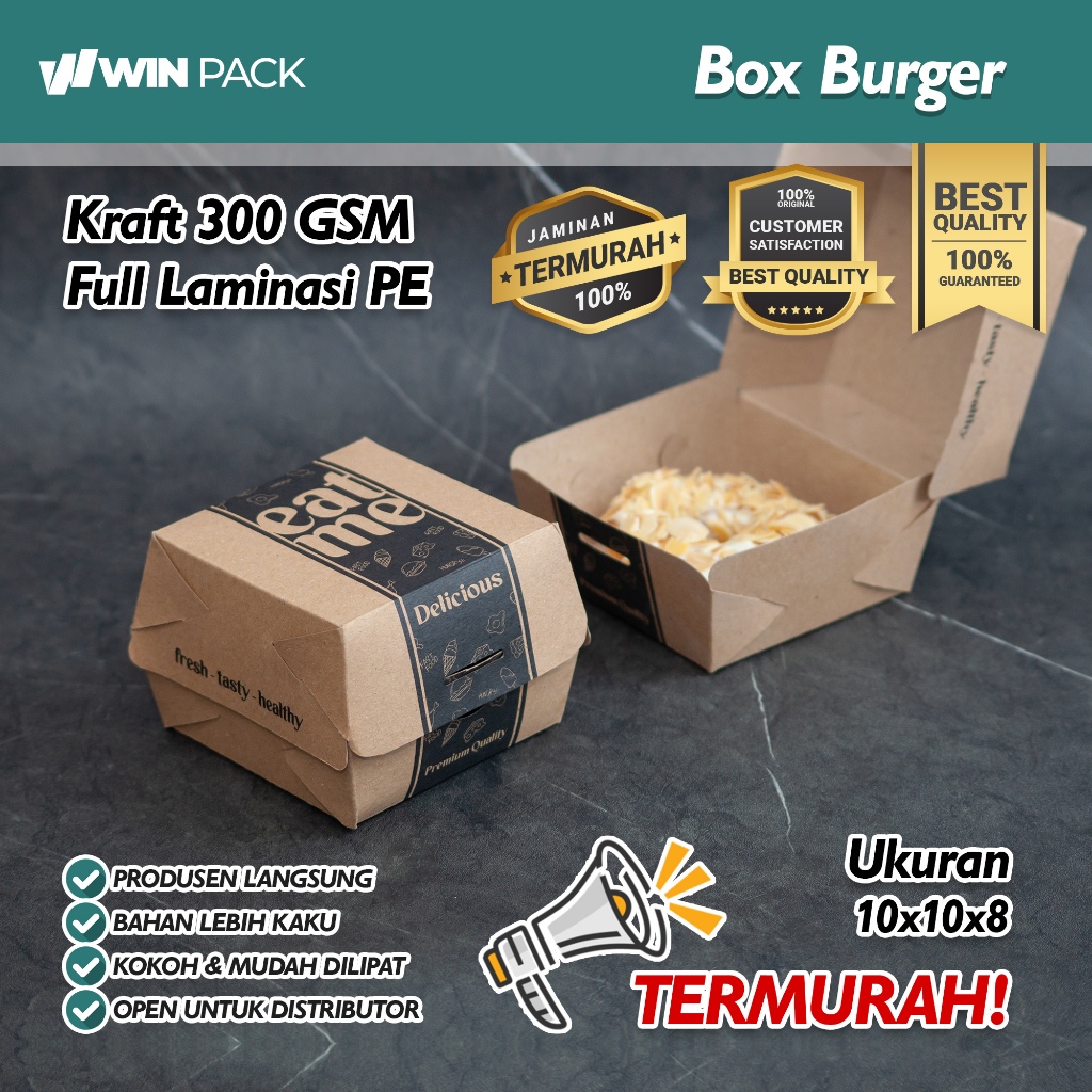 Jual (Isi 50 Pcs) Dus Burger 10x10x 8 | Dus Donat Isi 1 | Dus Surabi ...