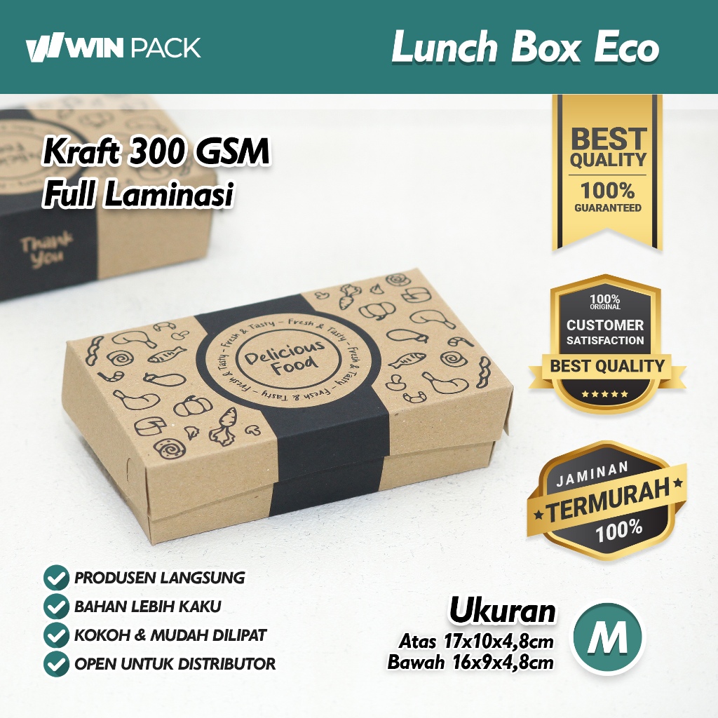 Jual (25 Pcs) Lunch Box | Lunch Box Kraft | Paper Lunch Box | Size M ...
