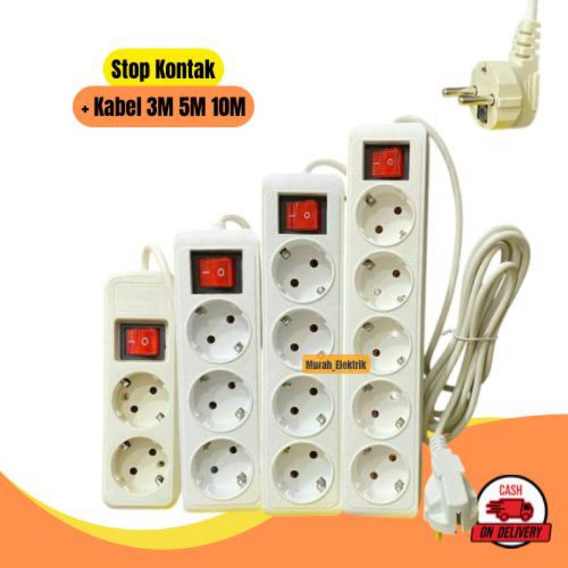Jual Stop Kontak + Kabel 1,5m,3m,5m dan 10m/ Stop Kontak Lubang 2, 3, 4 ...