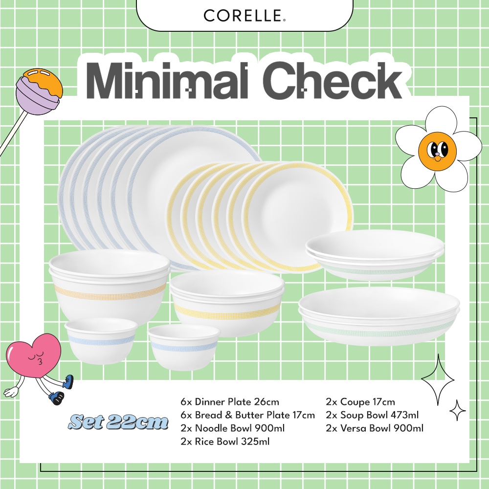 Jual Corelle Minimal Check DInner Set / Set Piring Mangkok Makan - Set ...