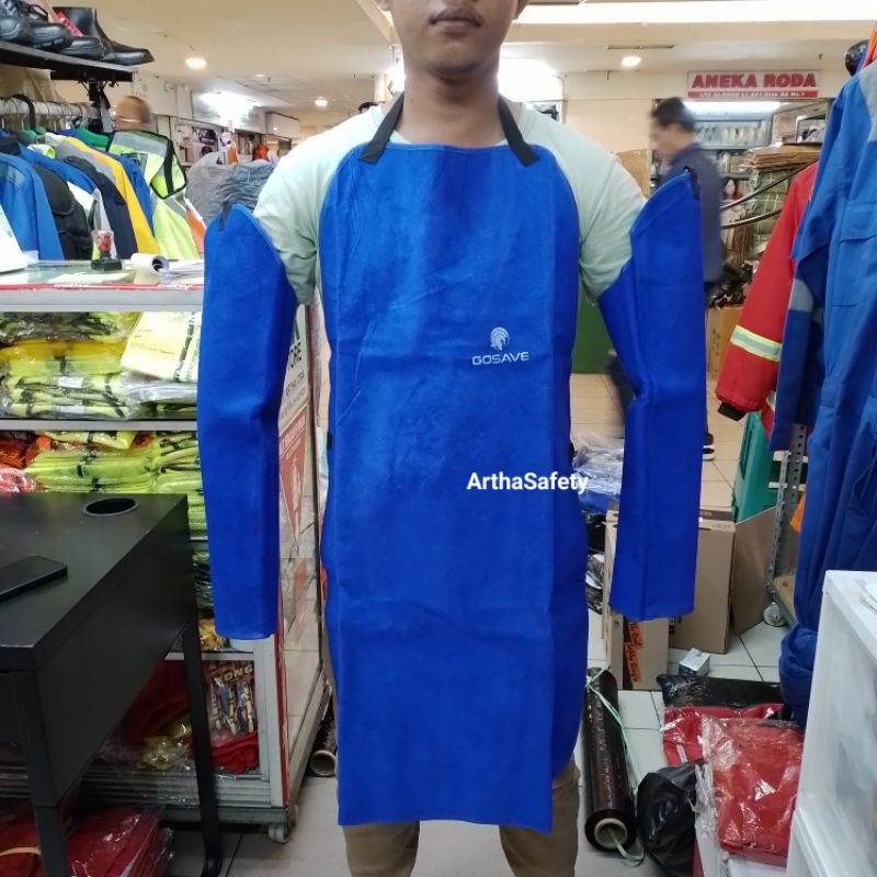 Jual Apron Las Set Biru GOSAVE kulit Badan Tangan Seragam Baju Las ...