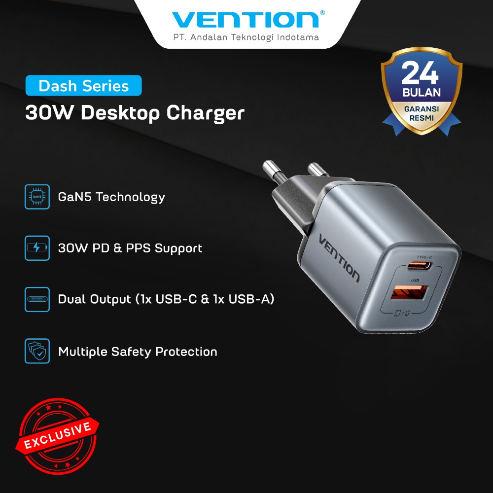 Jual Vention GaN Charger GaNDash GaN Dash Kepala Adaptor 20W 30W 70W 100W PD PPS Bundling USB ...