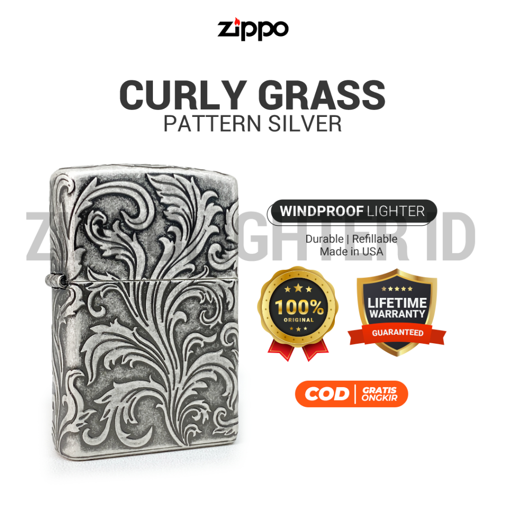 Jual Korek Api Zippo Curly Grass Pattern Silver | Shopee Indonesia