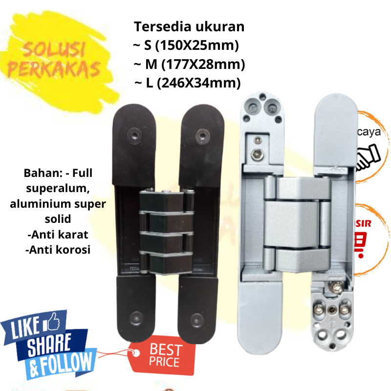 Jual 1set Hidden Hige Engsel Tanam Pintu Door Hinge Invisible TEBAL ...