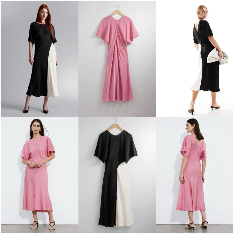 Jual [ PP25 ] DRESS SATIN MIDI COLORBLOCK BLACK WHITE &OTH3RST0R13S ...