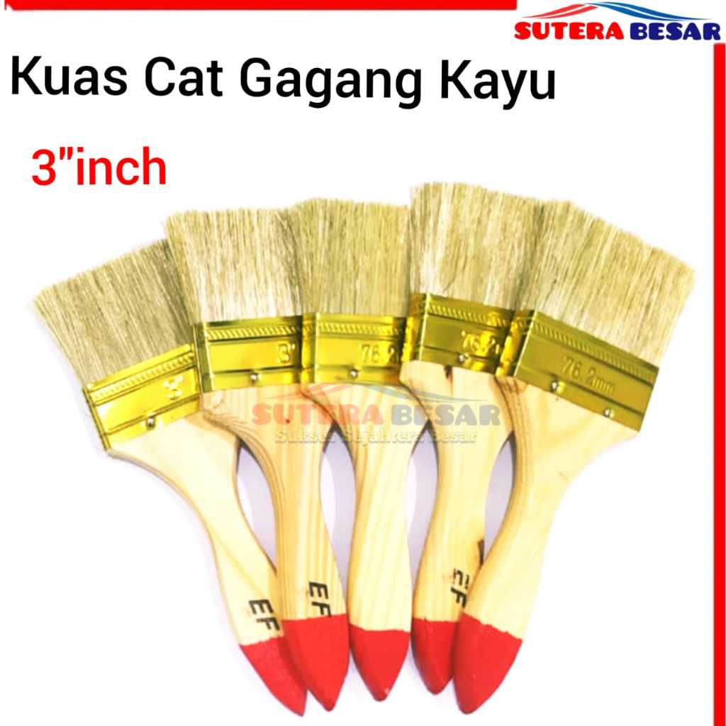 Jual Kuas Cat Tembok Kayu Besi/Kuas Cat Gagang Kayu/Kuas 3"inch ...