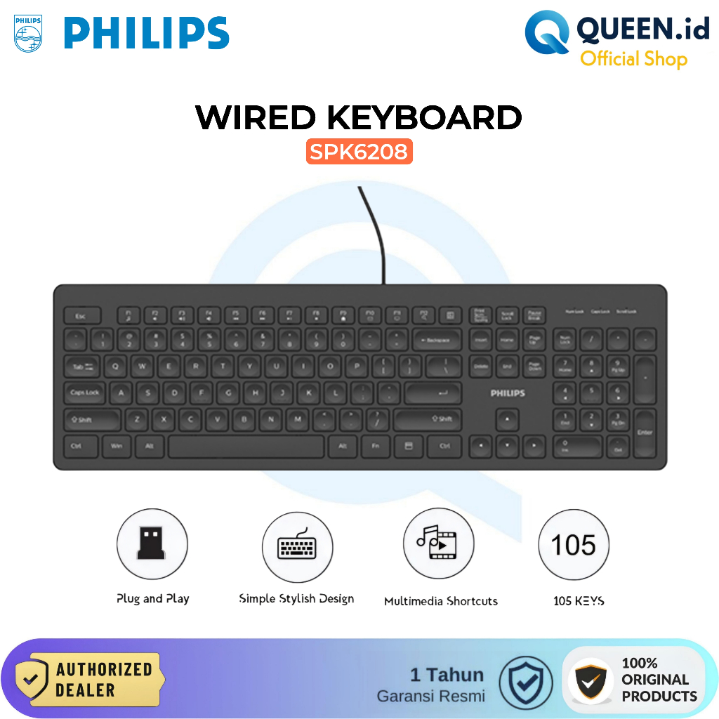 Jual PHILIPS Wired Keyboard ergonimic PC Laptop Notebook Fullsize ...