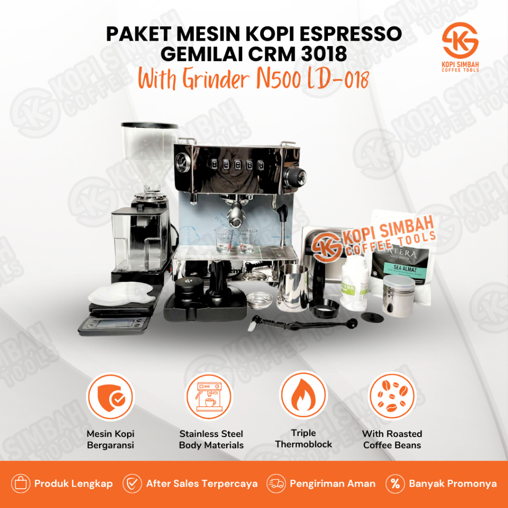 Jual Paket Mesin Kopi Espresso Gemilai CRM 3018 Dan Electric Coffe Grinder | Shopee Indonesia
