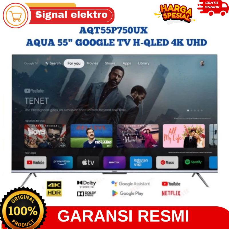 Jual tv aqua 55 inch Google TV H-QLED UHD 4K AQT55P750UX - Dolby Atmos ...