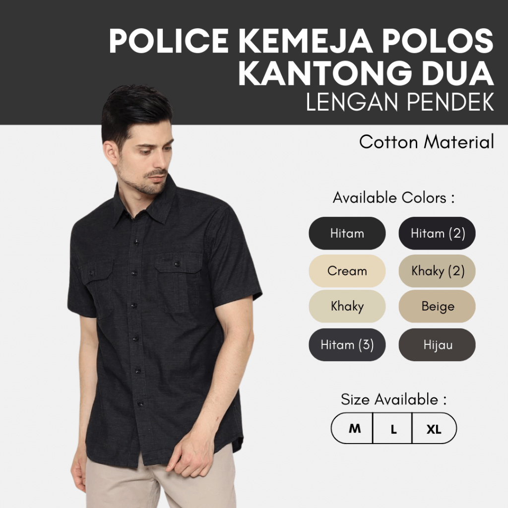 Jual POLICE Kemeja Polos Cotton Kantong Dua Regular Fit Pria | Shopee ...