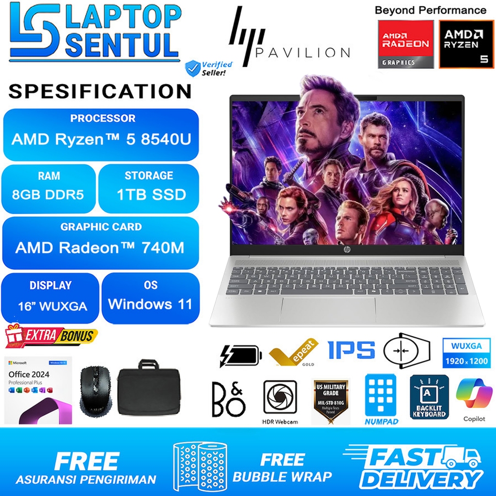 Jual Laptop Gaming Hp Pavilion 16 AMD Ryzen 5 8540U Ram 8GB DDR5 1TB ...