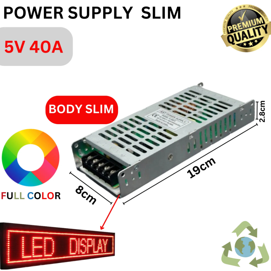 Jual Power Supply Switching Slim LED 5V 40A 200W Adaptor high quality running text | Shopee ...