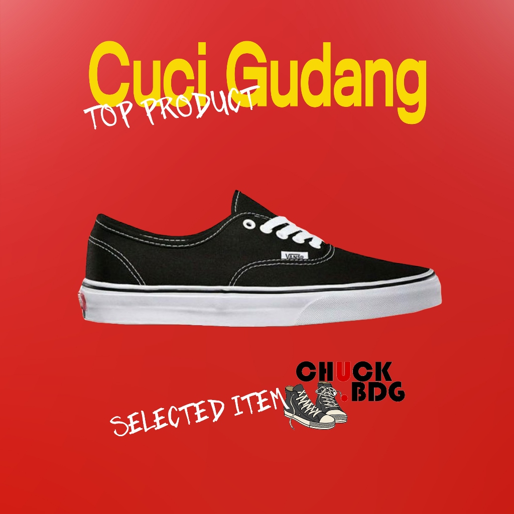 Jual CUCI GUDANG Sneakers Vans Authentic Classic Black/White 100% ...