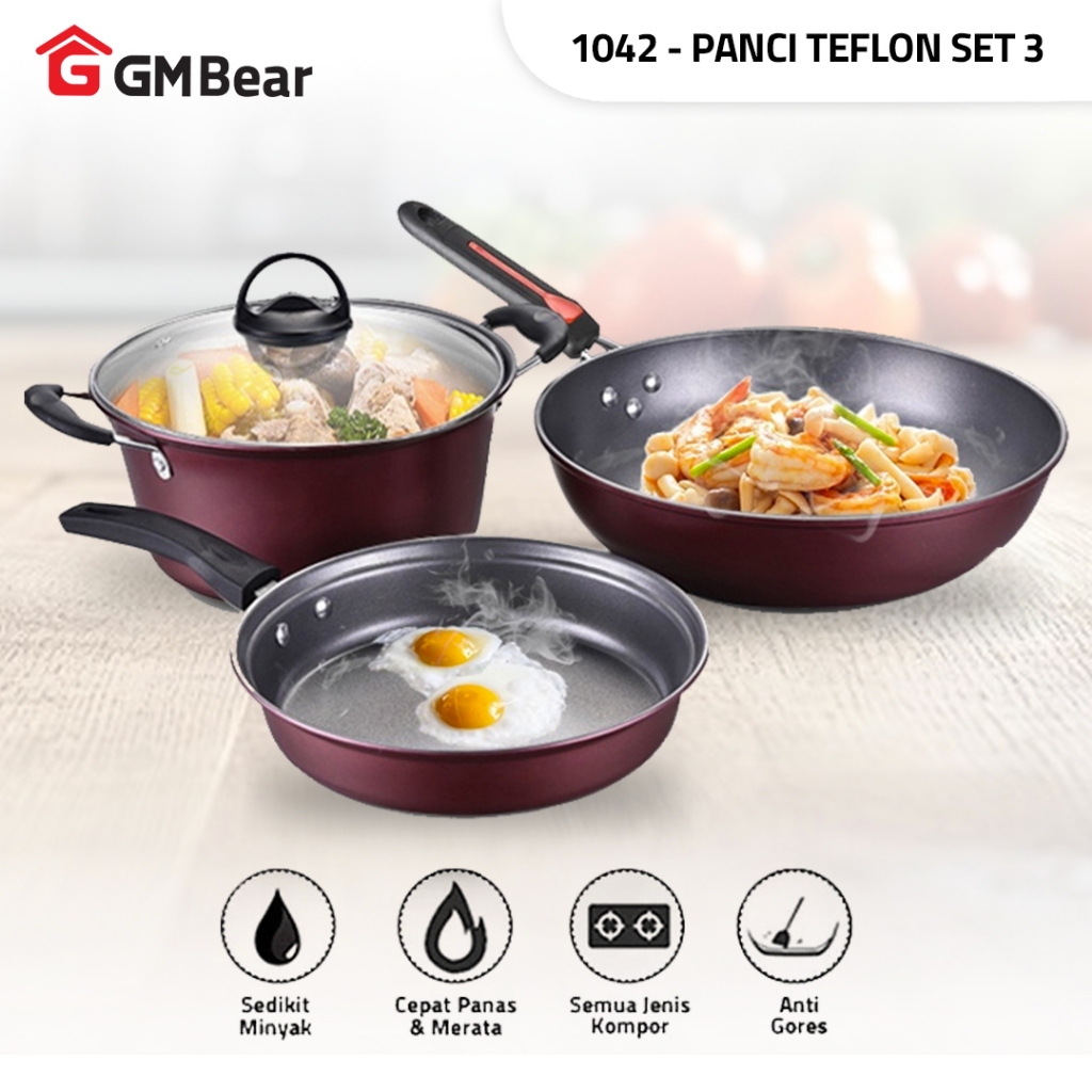 Jual GM Bear Panci Penggorengan Set isi 3pcs 1042AFL - Arria Panci 1 Set Wajan Penggorengan ...
