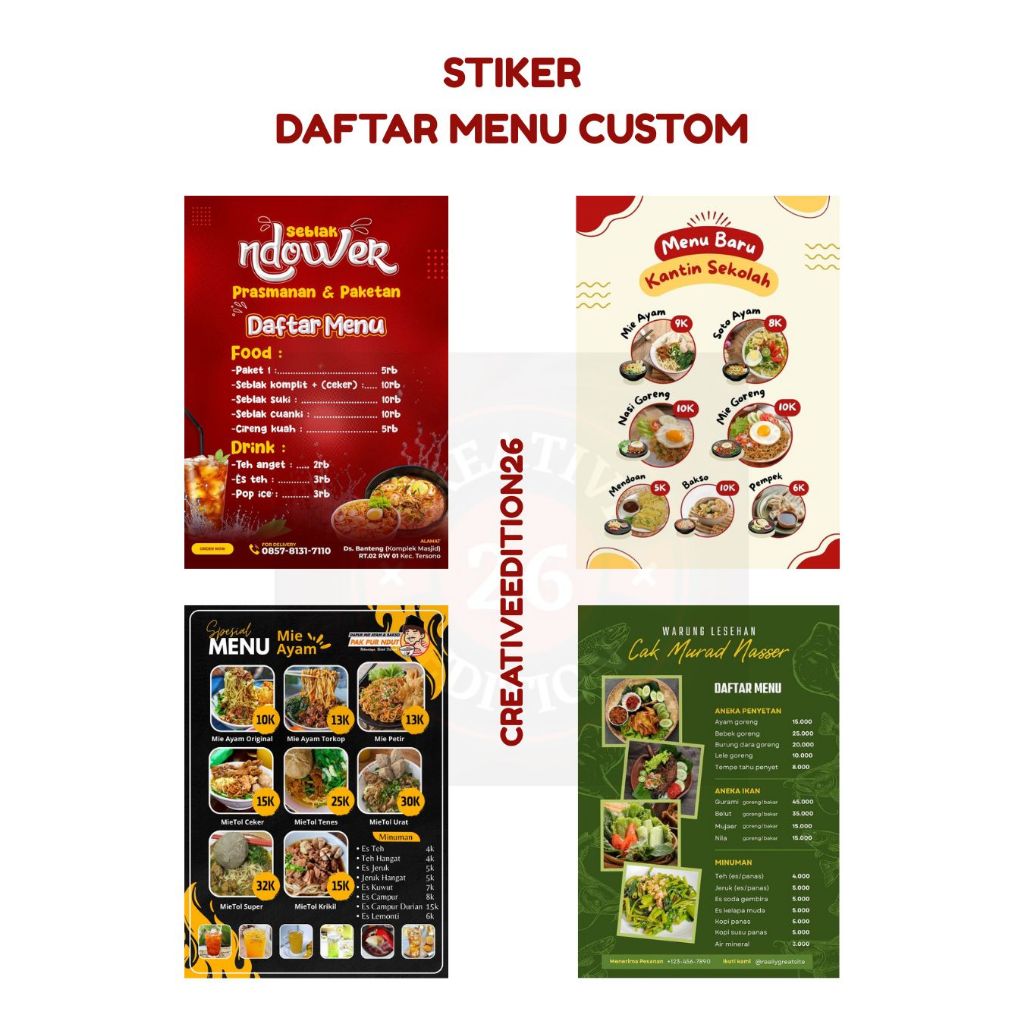Jual CETAK STIKER DAFTAR MENU CUSTOM bisa riquest desain (PRINT MENU ...