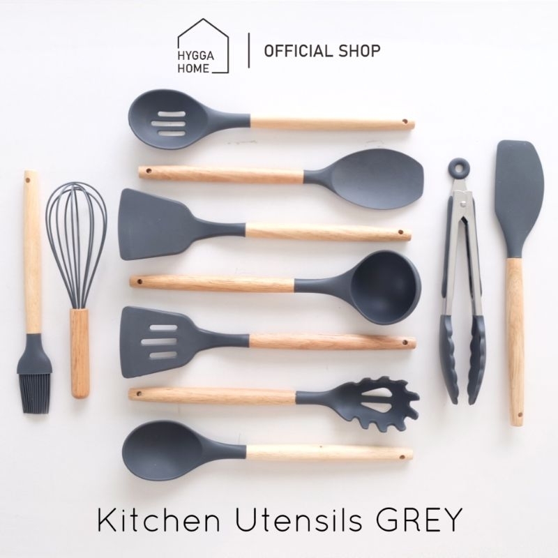 Jual Hygga Home GREY Silikon Sutil Pencapit Spatula Kuas Sendok Gagang ...
