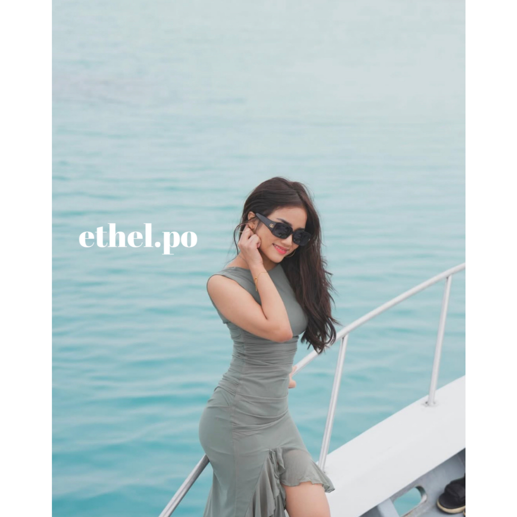 Jual ETHEL COUTURE - Fuji Ruffle Dress / Terusan Gaun Wanita Party Kondangan Pantai Midi Pesta ...