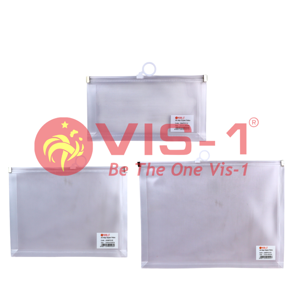 Jual VIS-1 - Pocket File Transparan Polos - 3 Ukuran - Map Zipper ...