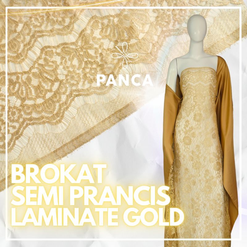 Jual Kain Brokat Semi Perancis Premium – Brokat Laminate Gold Mewah ...